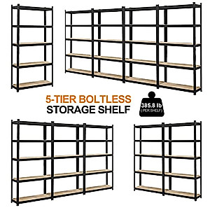 Topeakmart 2PCS Storage Shelves 5 Tier Adjustable Metal Shelving Unit Utility Shelves Garage Storage Racks for Warehouse Garage Pantry Kitchen- Black, 35.5 x 12 x 71 Inch