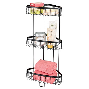 mDesign Metal Bathroom Shelf Unit - Freestanding Vertical Storage for Organizing and Storing Hand Towels, Body Lotion, Facial Tissues, Bath Salts - 3 Shelves, Hyde Collection - Matte Black