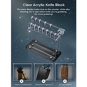 D.Perlla Knife Set, 14 Pieces Kitchen Knife Set with Clear Acrylic Knife Holder, Stainless Steel Super Sharp Chef Knife with Hollow Handle in One Piece Design