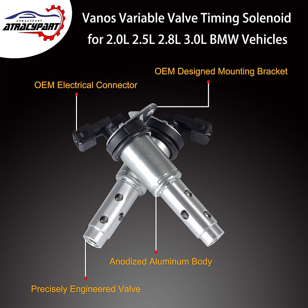 11367585425 Vanos Solenoid Variable Valve Timing VVT Solenoid 2 Pcs | Compatible With BMW 325i 328i 330i 335i 525i 528i 530i 535i E60 E90 N52 N54 & More | Replaces# 11367585425, 11367516293