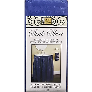 Better Home Premium Vinyl Sink Skirt Bath Vanity Cover Waterproof Luxurious Shell Design (Navy)