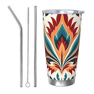 AYCZN Ethnic Mandela 20 OZ Tumbler Stainless Steel Travel Coffee Mug, Flower Floral Insulated Water Bottle with Lid and Straws Leakproof Thermal Cup
