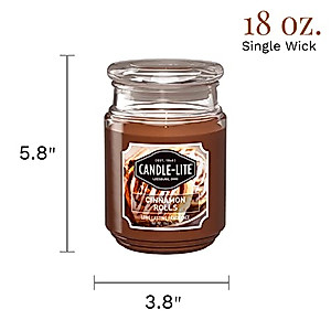 Candle-lite Scented Candles, Cinnamon Rolls Fragrance, One 18 oz. Single-Wick Aromatherapy Candle with 110 Hours of Burn Time, Brown Color