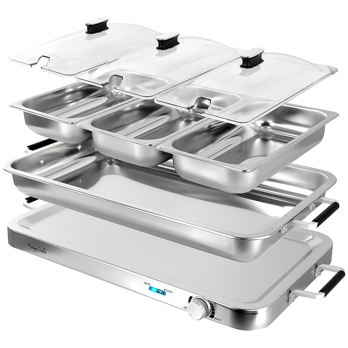MegaChef 3-in-1 Electric Chaffing Buffet Server and Warming Tray with Triple 2.63 Quart Trays and 8.6 Quart Baking Pan