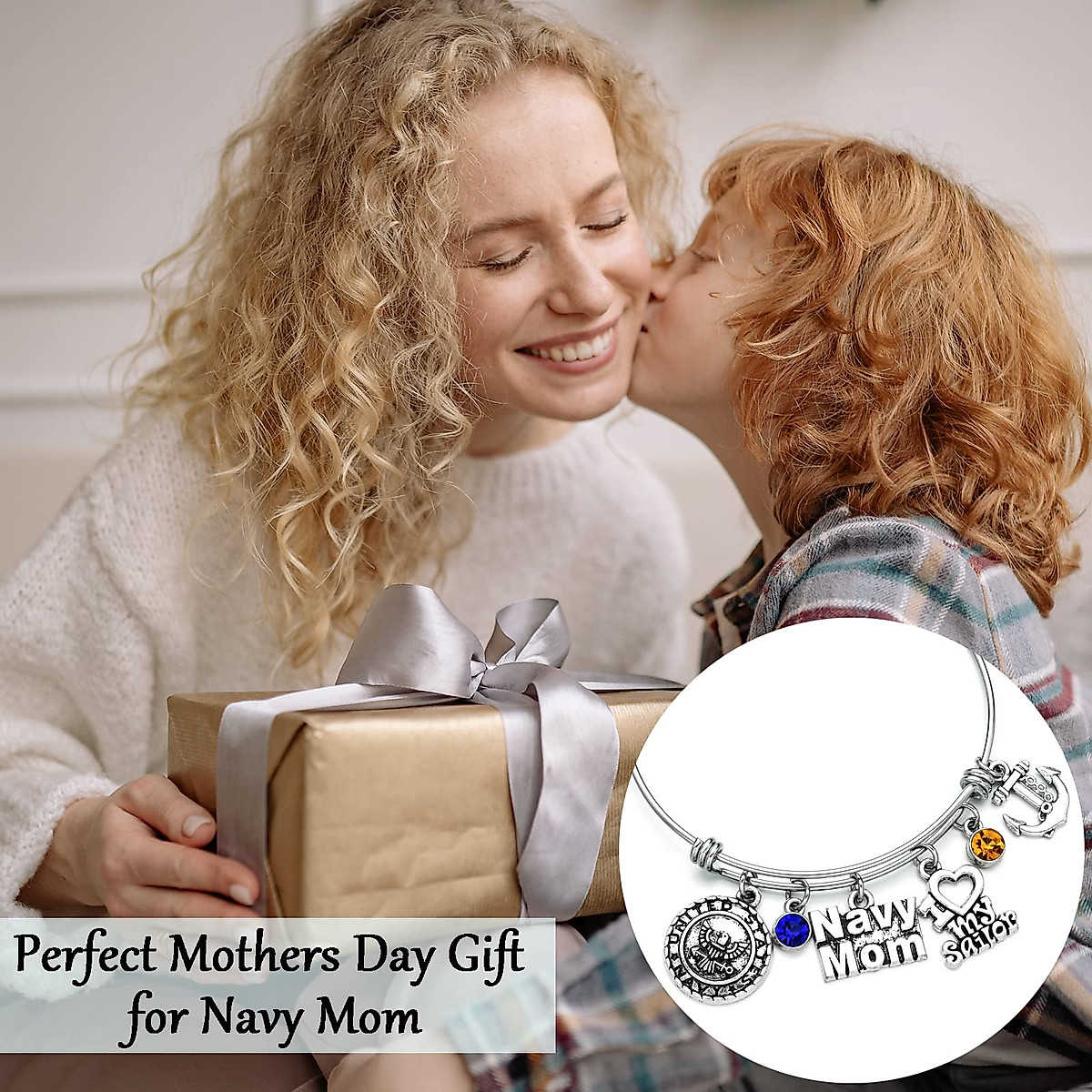 Navy Mom Gifts Bracelet Proud Navy Mom Charm Bracelets for Women I Love My Sailor Charm Bangle Christmas Birthday Mother's Day Jewelry Gifts US Pride Navy Mom Gift