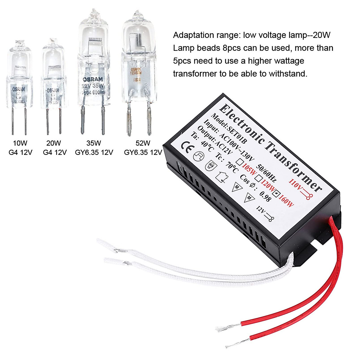 160W Electronic Transformer,AC110V to AC12V Power Supply Electronic Transformer for Halogen Lamp Beads