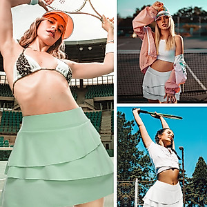 WOWENY Women's Active Skort Athletic Ruffle Pleated Tennis Skirt with Pocket for Running Golf Workout (3 Layer Black, XXL)