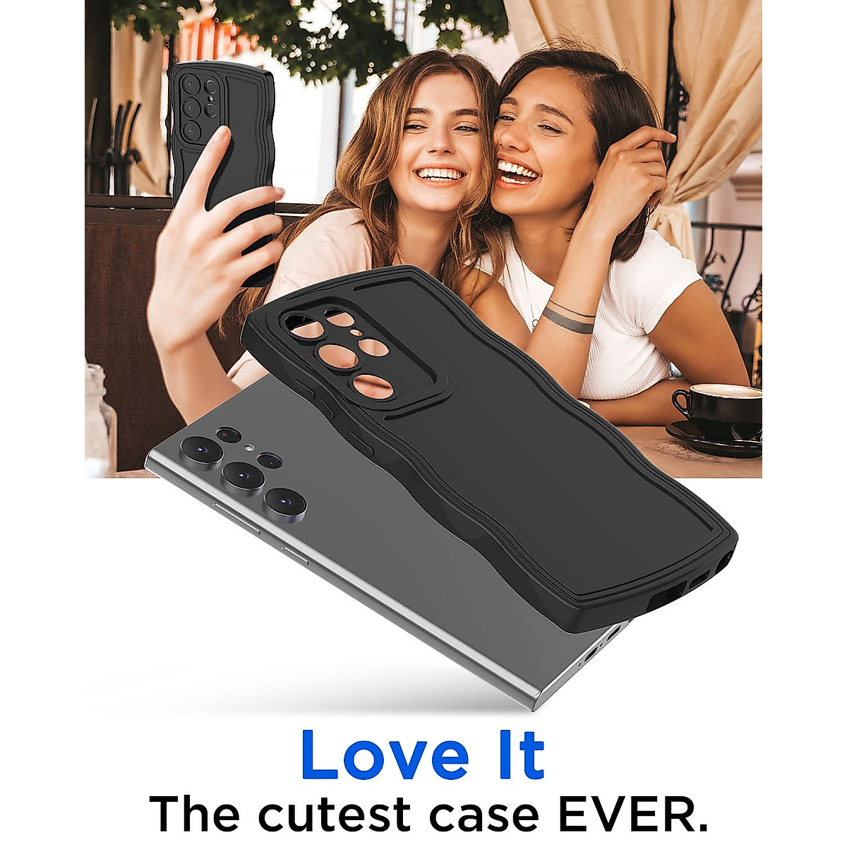 AICase Cute Solid Color Curly Wave Frame Soft Compatible with Samsung Galaxy Phone Case (Black, Galaxy S20 Ultra)