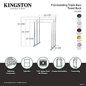 Kingston Brass SCC8285 Pedestal 3-Tier Steel Construction Towel-Rack, Oil Rubbed Bronze