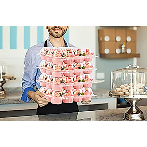 ChezMax (12 Counts x 16 Sets) Cupcake Containers 12 Count, Cupcake Boxes for 12 Cupcakes, Disposable Cupcake Cupcake Carrier Holders, Clear Plastic Containers with Detachable Tall Dome Lid