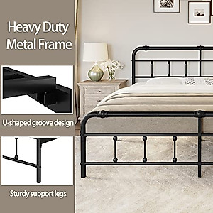 Debercu King-Bed-Frame with-Headboard and Footboard - Platform Metal Slats Mattress Foundation,No Box Spring Needed, Easy to Assemble(Black)