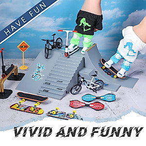 Hanaive 45 Pcs Mini Finger Toys Gift Finger Skateboards Bike Scooter Mini Skate Board Finger Tops Pants Shoes Finger Knee Pads Wheels Tools for Boys Girls Party Favors