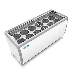 Koolmore 70 inch Commercial Ice Cream Dipping Cabinet Display Case, 12 Large Displayed Tubs, 10 Storing Tube, Sliding Glass Door, Rolling Wheels and Lockable Breaks [20 Cu. Ft.] (KM-ICD-71SD) White