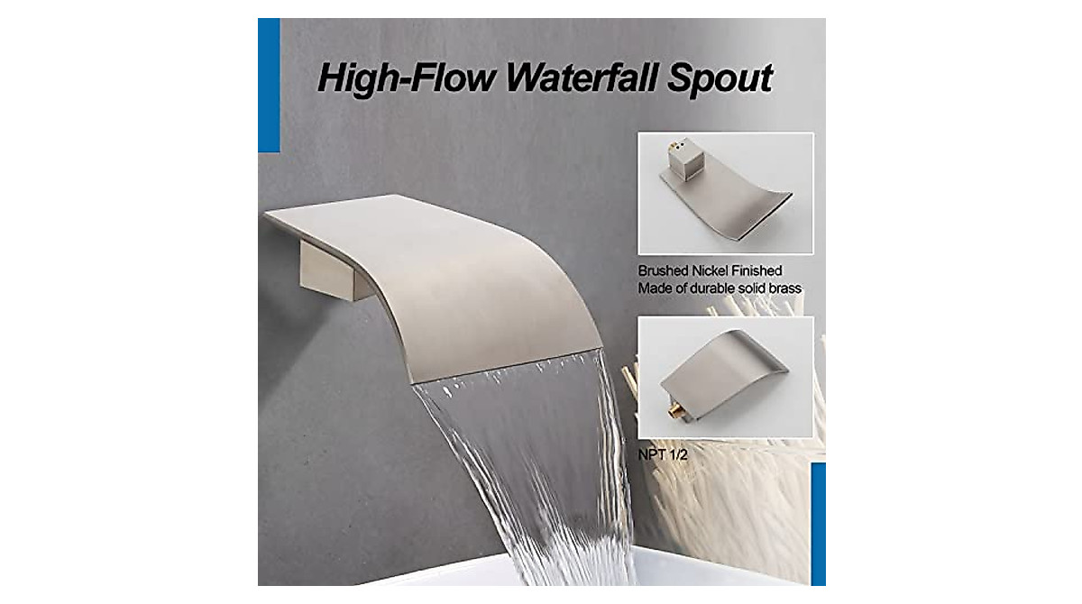 AZOS Wall Mount Waterfall Tub Filler - High Flow Brushed Nickel Fixture