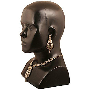 Touchstone Indian Hollywood white rhinestone bridal Designer jewelry necklace set in antique gold tone for women