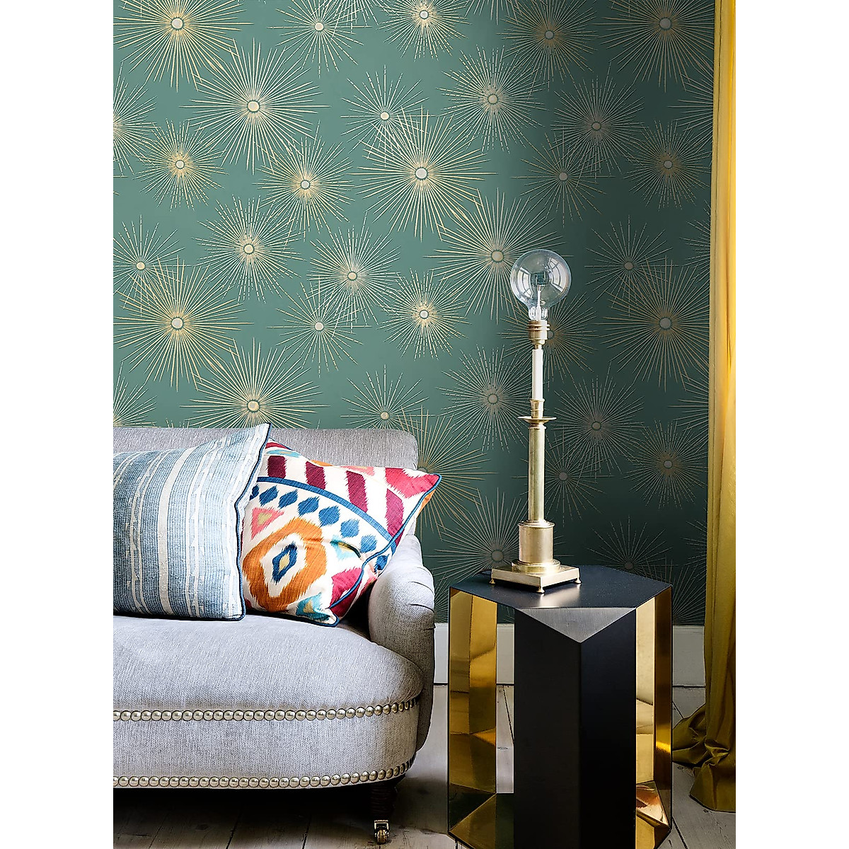 NextWall Starburst Geo Mid Century Peel and Stick Wallpaper (Teal & Metallic Gold)