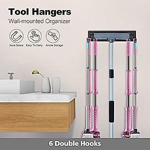 Garage Storage Tool Organizer Rack , Heavy Duty Sturdy Gardening Tool Organizers and Storage, Adjustable Garage Tool Organizer Wall Mount with 6 pairs of Long Hooks 59.5inch Tracks,Hold Up to 300lbs