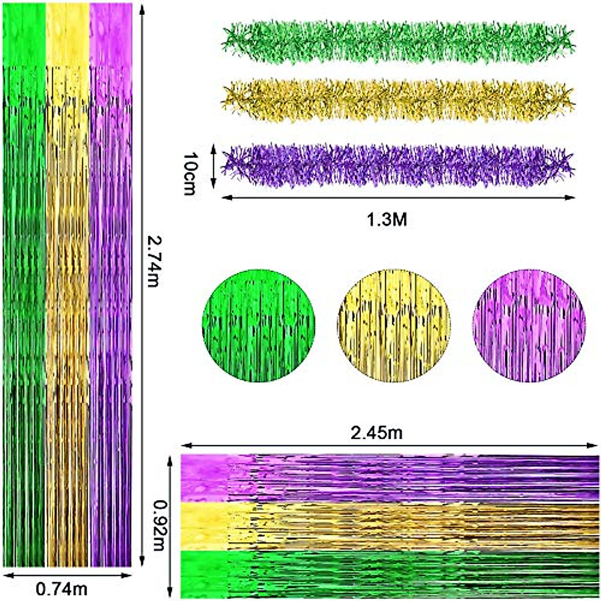 5 Pieces Mardi Gras Party Decoration Metallic Tinsel Foil Fringe Curtains Garland Photo Booth Props Table Skirt Background Backdrop Door Wall for Carnival Bunting Party Decoration Supplies