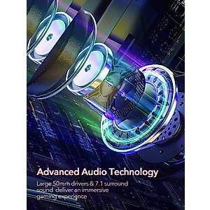 Wired Gaming Headset with Microphone for PC, 50mm Drivers, Inline Volume Control, Over Ear Gaming Headphones with LED, Noise Cancelling Kids Gaming Headsets for Laptop, Computer, PS5, PS4, Xbox One