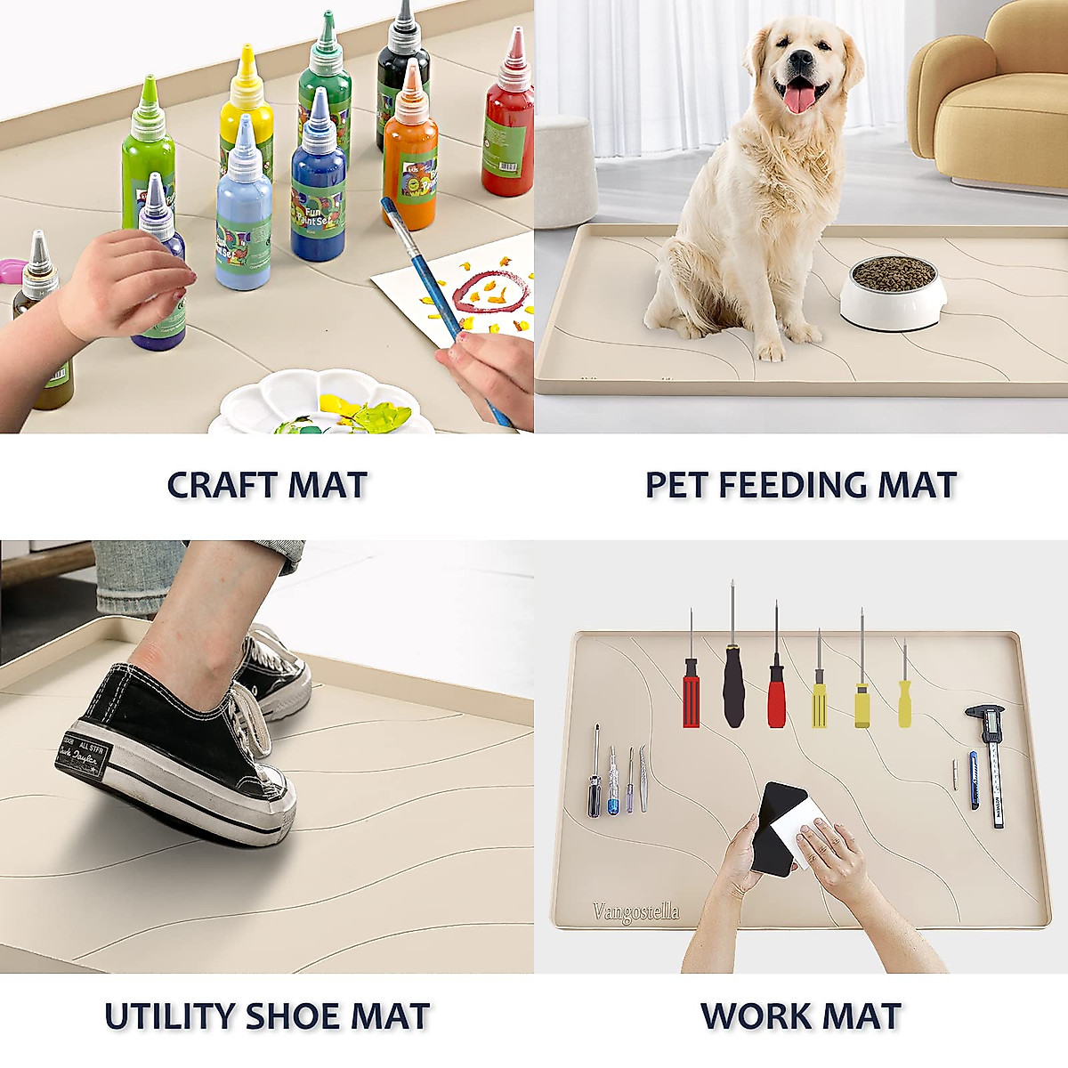 Vangostella Premium Under Sink Mats for Kitchen Waterproof 34" x 22", Extra Thick Non-Slip Silicone Under Sink Liner Drip Tray, Raised Edge Under Sink Cabinet Mat,Prevent Drips, Leaks, Spills,Beige