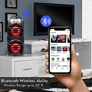 Technical Pro Rechargeable LED Bluetooth Speaker with USB, SD card, FM Radio, Perfect Travel Comfortable Portable Speaker with Carry handle, 2 Dual 4" (10.2cm) Subwoofers