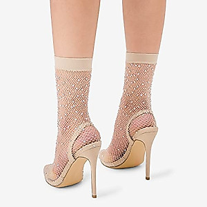 DREAM PAIRS Women's SDPU2233W High Heels Closed Toe Clear Rhinestone Stiletto Sexy Mesh Pointed Toe Slingback Heels Transparent Sparkly Dress Party Pumps Shoes, Size 8.5, Nude