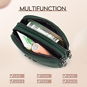 imeetu Women Leather Coin Purse, Small 2 Zippered Change Pouch Wallet(Green)