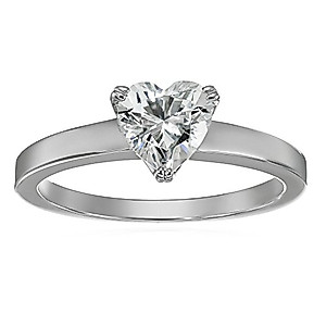 Amazon Collection Platinum-Plated Silver Heart-Shape (1.5 cttw) Solitaire Ring made with Infinite Elements Cubic Zirconia, Size 6