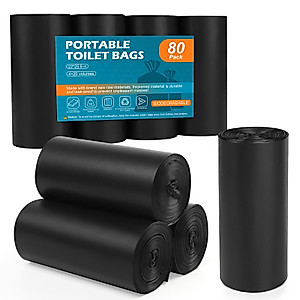 80 Portable Toilet Bags, Camping Toilet Bags, 5-8 Gallon Compostable Bags, Biodegradable Toilet Bags for 5-8 Gallon Bucket Toilet Seat, Biodegradable Waste Bags for Outdoor Boating Travel Camping