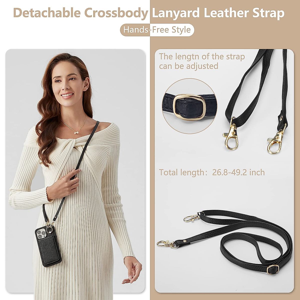 Keallce Case for iPhone 14 Pro 6.1'', Detachable Crossbody Case Wallet with RFID Blocking Card Holder, 360ｰRing Stand, Folio Leather Phone Cover Shoulder Lanyard Strap Lady for iPhone 14 Pro 5G, Black