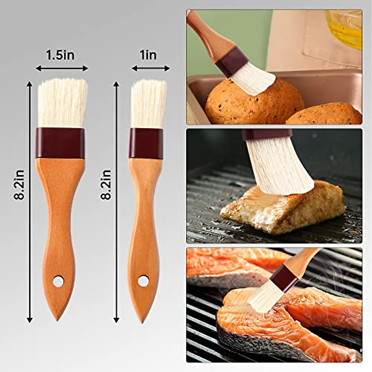 4 Pack Silicone Basting Pastry Brushes with 2 Wood Handle Culinary Oil Brushes, Heat Resistant Brush Set, Perfect for BBQ Sauce Barbecue Butter Grill Baking Kitchen Cooking, BPA Free & Dishwasher Safe
