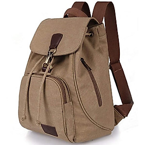 LassZone Canvas Drawstring Backpack Purse for Women Small Vintage Rucksack Multi-Pocket Laptop Daypacks for Travel Shopping Work Outdoor