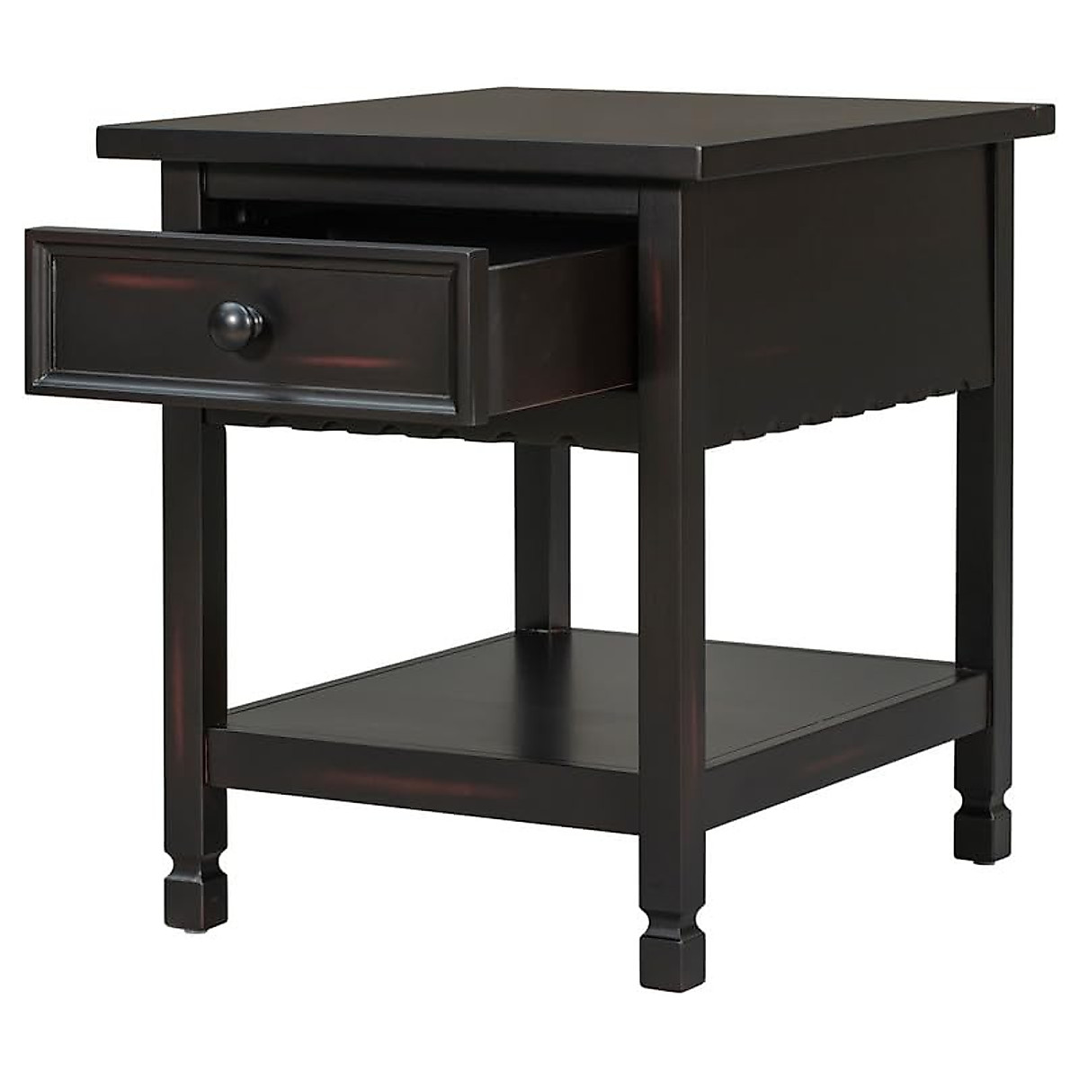 FDSPDO Classical Black&White End Table with Open Styled Shelf Large Storage Space,Side Table Drawer with Metal Handles for Living Room