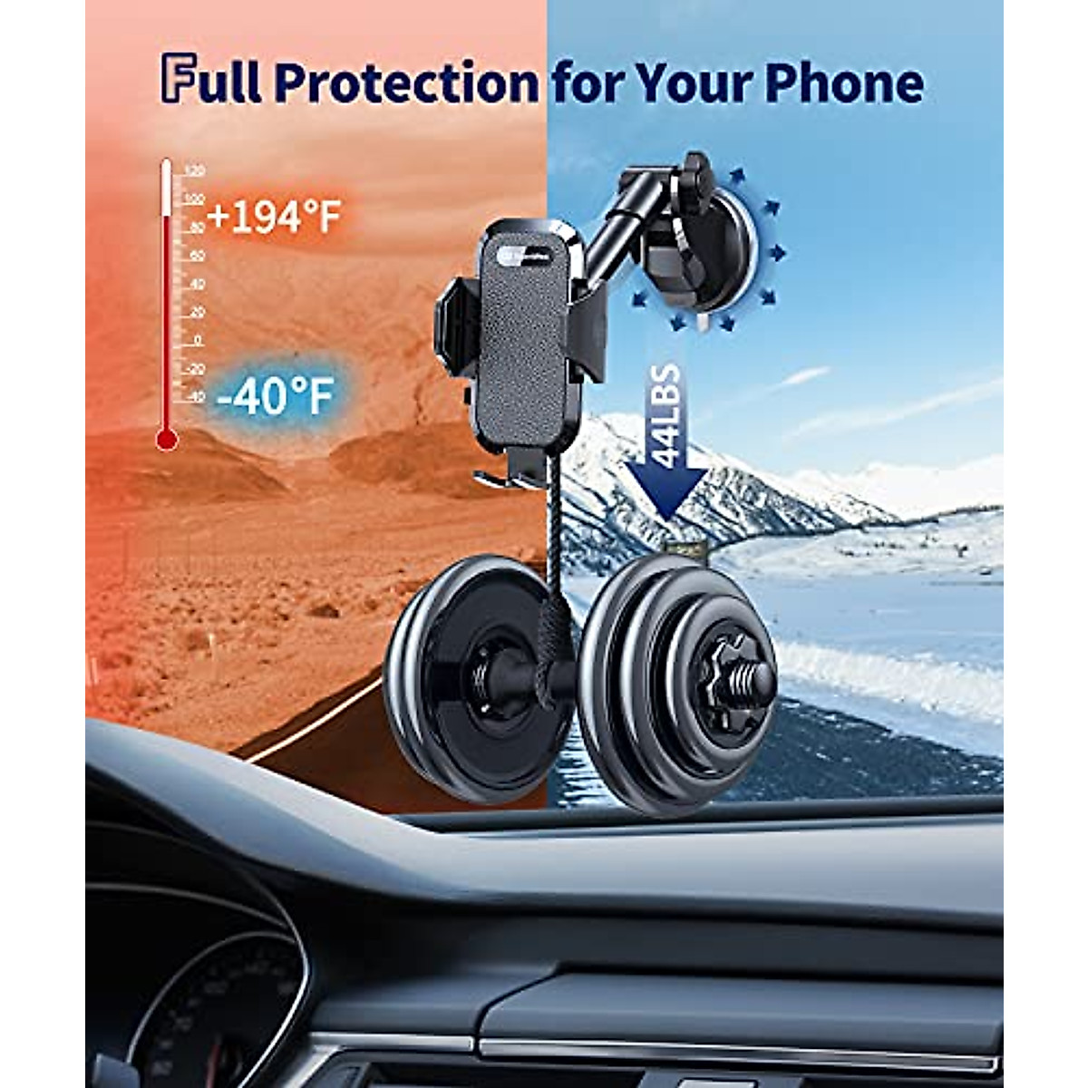 DesertWest [Original Mechanical Arm] Phone Mount for Car Dashboard & Windshield Universal Car Phone Holder with Strong Suction Cup Base Fit for iPhone 14 Pro Max 13 12X XS, Galaxy S23 S22 All Phones