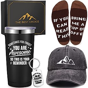 Sieral 5 Pcs Birthday Gifts for Men Appreciation Gifts Thank You Tumbler Baseball Cap Socks Keychain with Gift Box