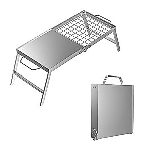 Skyflame Folding Campfire Grill, Portable Stainless Steel Camping Grill Grate and Camp Grill Griddle with Collapsible Legs for Versatile Outdoor Backpacking BBQ Over Fire Pit Cooking