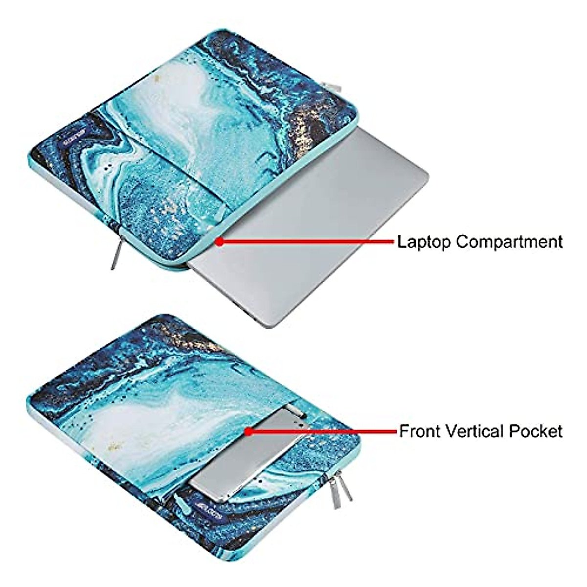 MOSISO Laptop Sleeve Compatible with MacBook Air/Pro, 13-13.3 inch Notebook, Compatible with MacBook Pro 14 inch 2023-2021 A2779 M2 A2442 M1, Polyester Vertical Creative Wave Marble Bag with Pocket