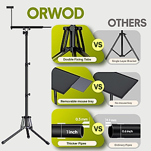 Projector Stand Laptop Tripod Stand - Portable Stand Adjustable Height 20 to 60 Inch, Projector Stand with Gooseneck Phone Holder ＆ Mouse Tray, Laptop Floor Stand for Podium, Home, Studio, DJ Racks