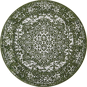 Unique Loom Richmond Collection Area Rug - Medallion (3' 3" Round, Green/ Ivory)
