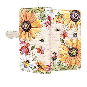 Shag Wear Sunflower Large Floral Wallet for Women and Teen Girls Vegan Faux Leather 7" Beige