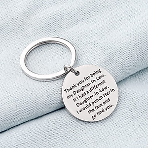 BEKECH Funny Daughter in Law Wedding Gift Thank You for Being My Daughter In Law DIL Keychain from Parents in Law Bonus Daughter Jewelry for Her (silver)