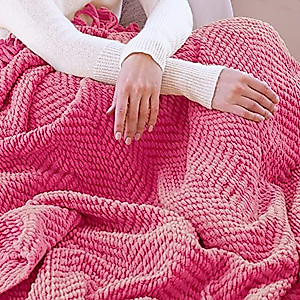 Bytide Throw Blanket for Couch Soft Knitted Textured Couch Cover Tweed Blanket with Fringe Tassel for Home Décor Bed Sofa Chair, 60" x 80", Coral Hot Pink