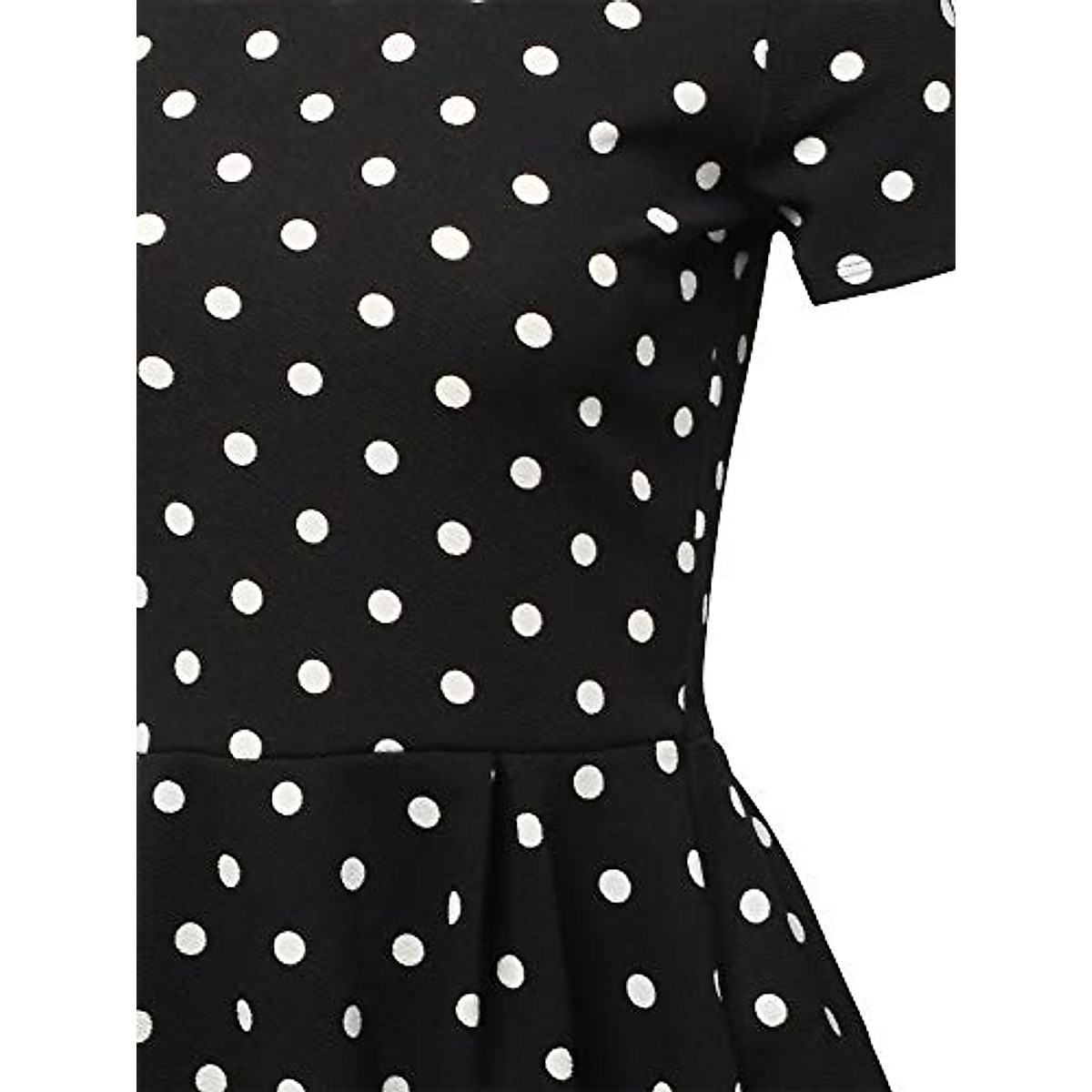 SSOULM Women's Classic Stretchy Short Sleeve Flare Peplum Blouse Top BLACKPOLKADOT L