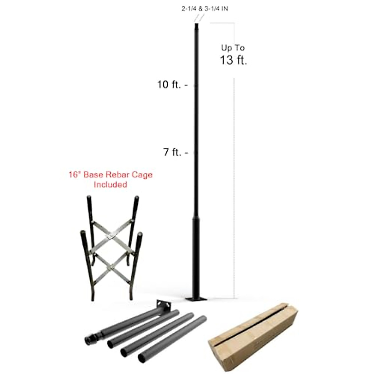 eLEDing 2.28in. 3 in. 3.5 in. Up to10 FT. 13 FT. 16 FT. Black Outdoor Universal Metal Street Light Pole Post w/Base MOUNTING Steel Anchors (13FT)