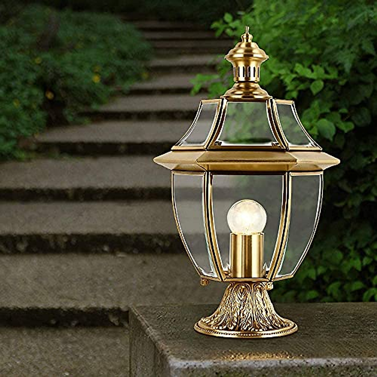 zeyujie Park Roadside Lawn Lamp American Mini Light Luxury Outdoor Column Lamp Full Bronze Waterproof Column Head Lamp Home Courtyard Fence Lamp Post Garden Decoration E27 Column Lamp