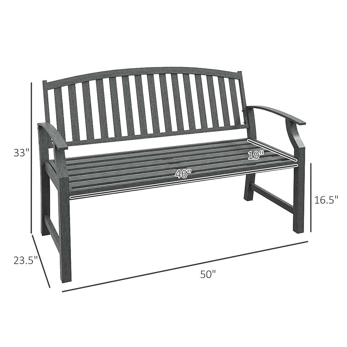 Outsunny 46" Outdoor Garden Bench, Metal Bench, Wood Look Slatted Frame Furniture for Patio, Park, Porch, Lawn, Yard, Deck, Gray
