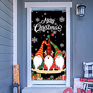Merry Christmas Gnome Door Cover Gnome Christmas Door Decorations Xmas Backdrop Gnome Theme Door Banner Background for Christmas Winter Holiday Xmas Eve Party Photo Booth Prop Supplies