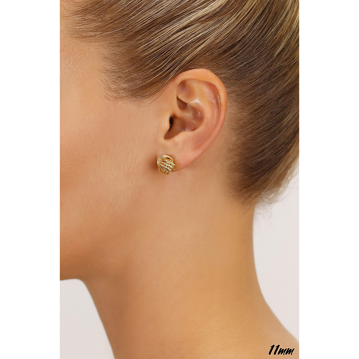 14k Gold Love Knot Stud Earrings, 11mm Diameter (Yellow Gold)……