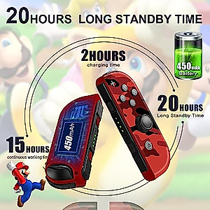 SWCTIM Joypad Controller for Nintendo Switch,Switch Controllers Joypad Supports Screenshot/Wake-up Function/Motion Control/Dual Vibration，Left Right Joypad Replacement for Switch/Lite/OLED(Camo Red)