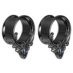 TBOSEN 1Pairs Zircon Ear Plugs Tunnels Expander Stainless Steel Ear Gauges Expander Stretcher Piercing Ear Gauges 0g-1" in 8mm-25mm